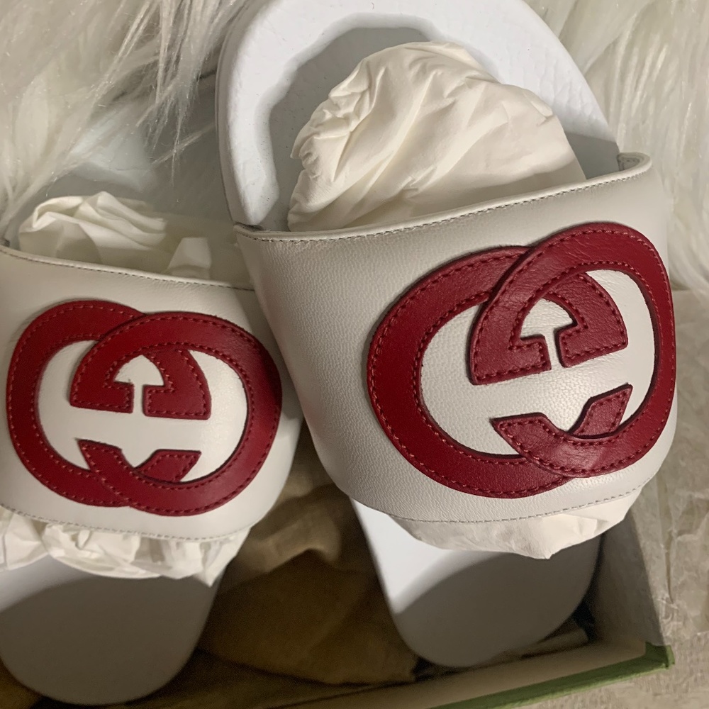 Gucci Logo Slides Interlocking Red Gg - Gem